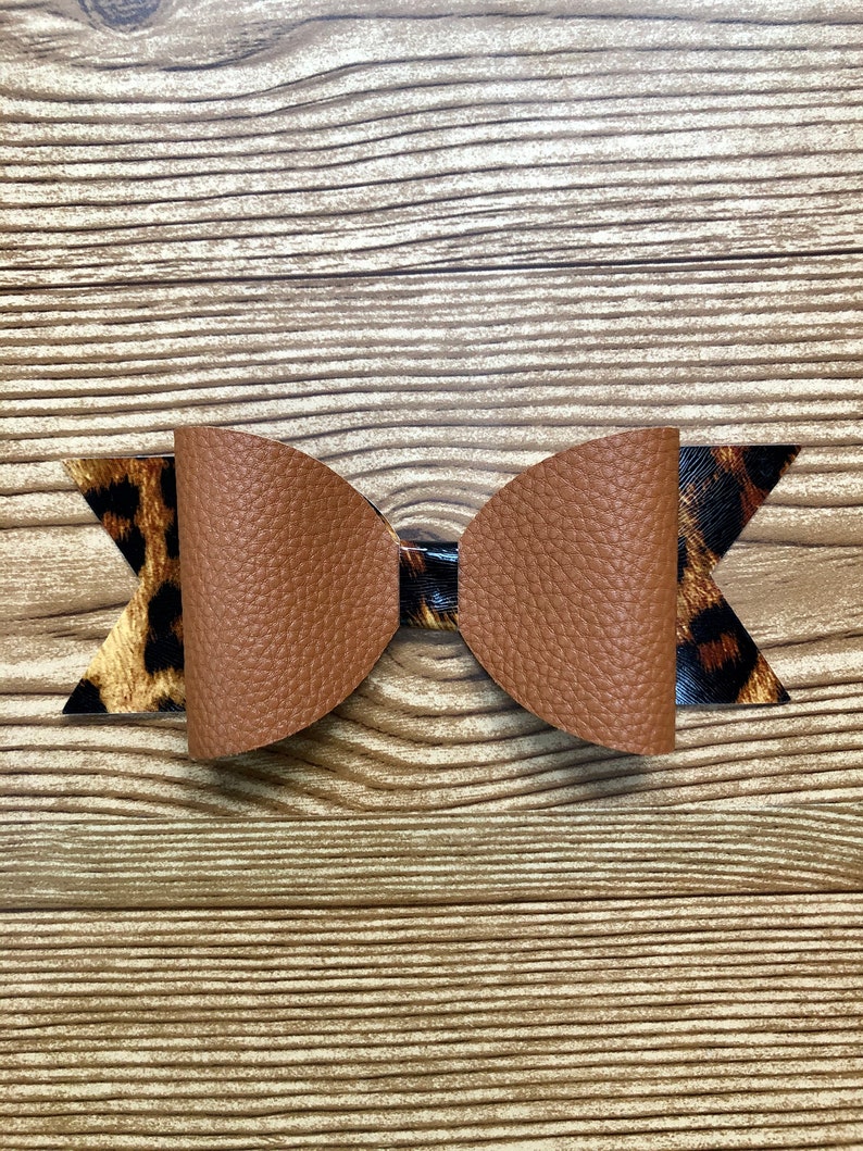6 Neutral and Leopard Print Faux Leather Bow Hair Clips | Etsy