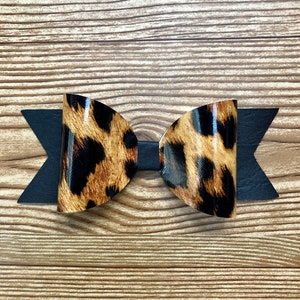 6" Neutral and Leopard Print Faux Leather Bow Hair Clips - Hair Clips ...