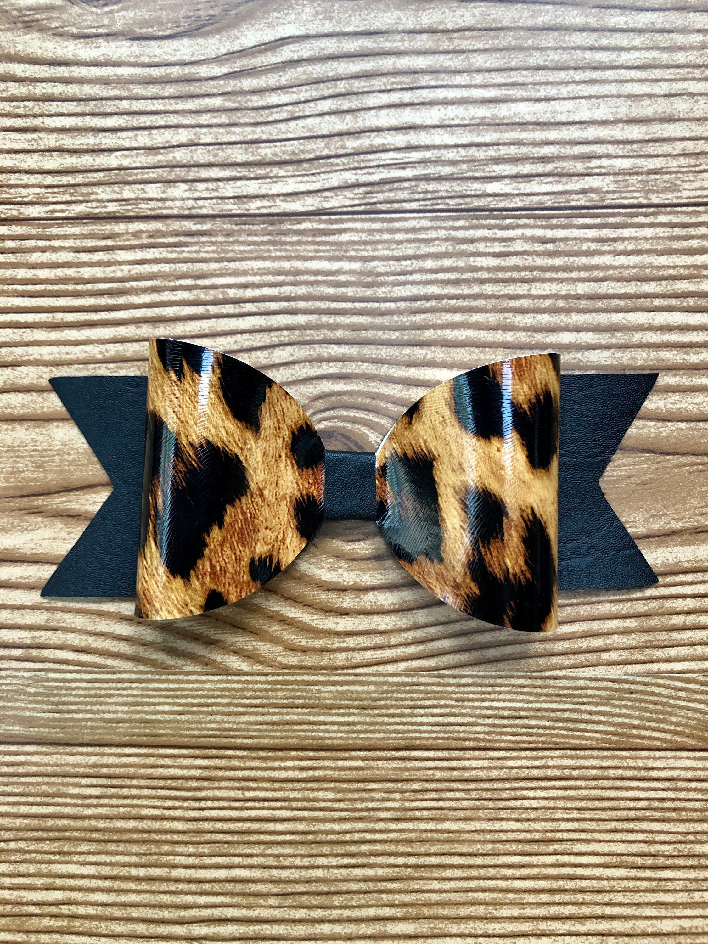 6" Neutral and Leopard Print Faux Leather Bow Hair Clips - Hair Clips ...