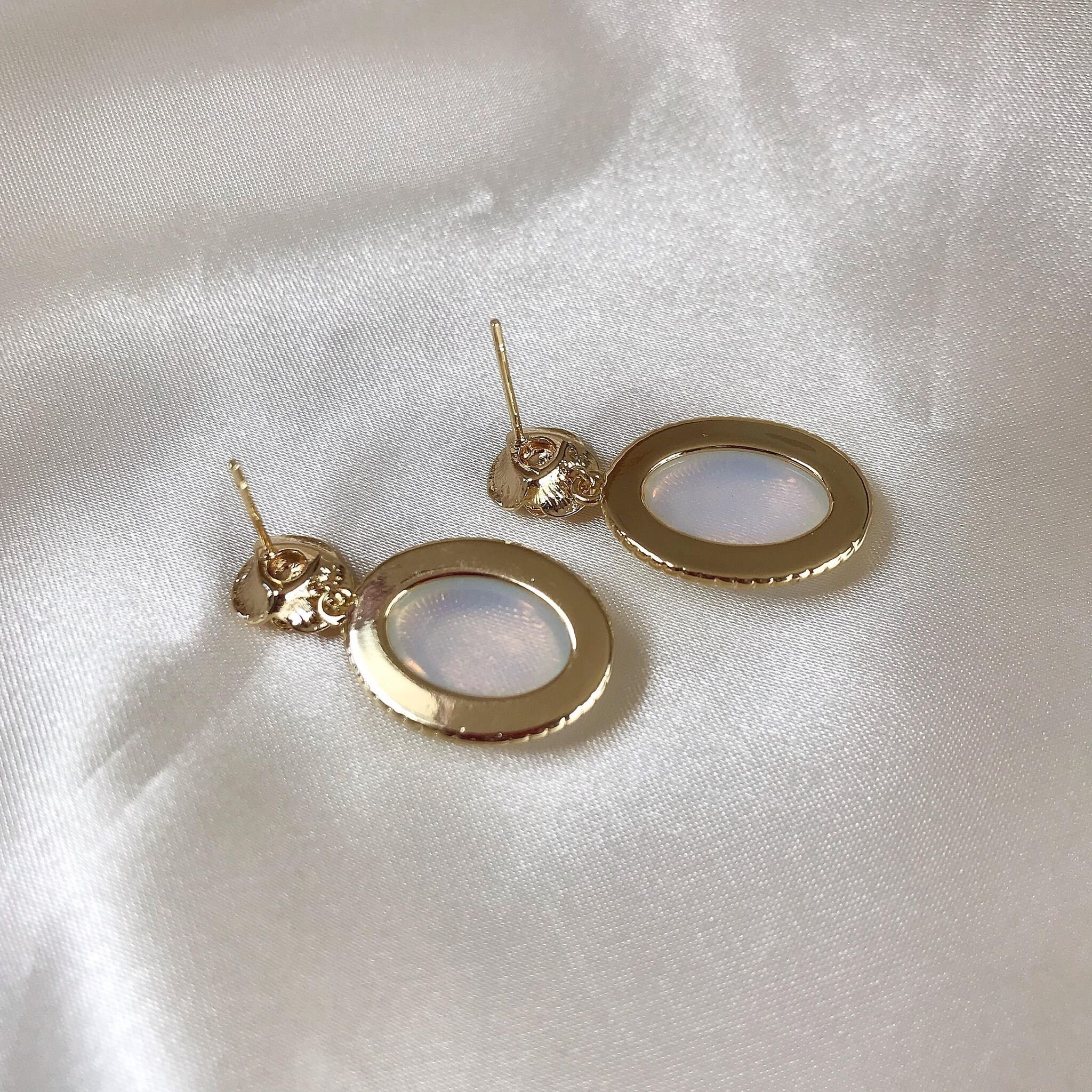 Rose, Gold Plated Earrings, Opalite Earrings, Opalite Dangle Earrings ...