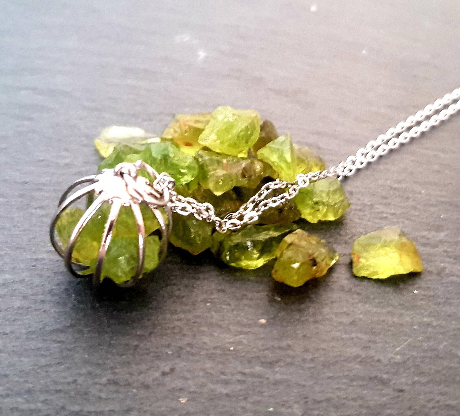 Natural Peridot Necklace / Rough Peridot Necklace / August Birthstone ...