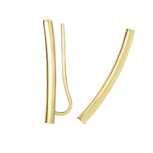 14K Solid Gold Classic Curved Bar Ear Climber Earrings, Gold Ear ...