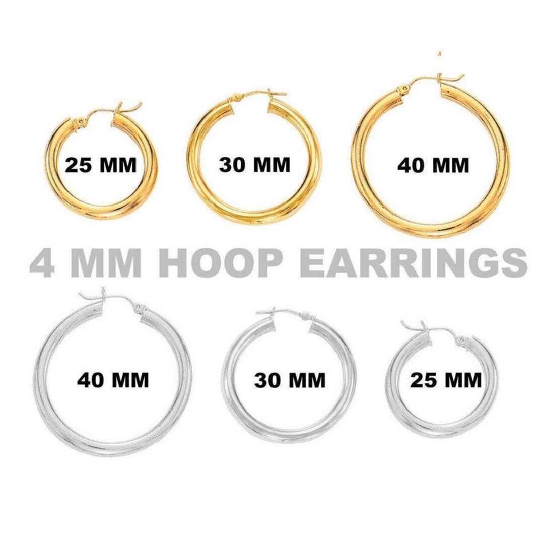 14K Solid Gold Hoop Earrings, Sizes 25mm 30mm 40mm, 4mm Thick, Classic ...
