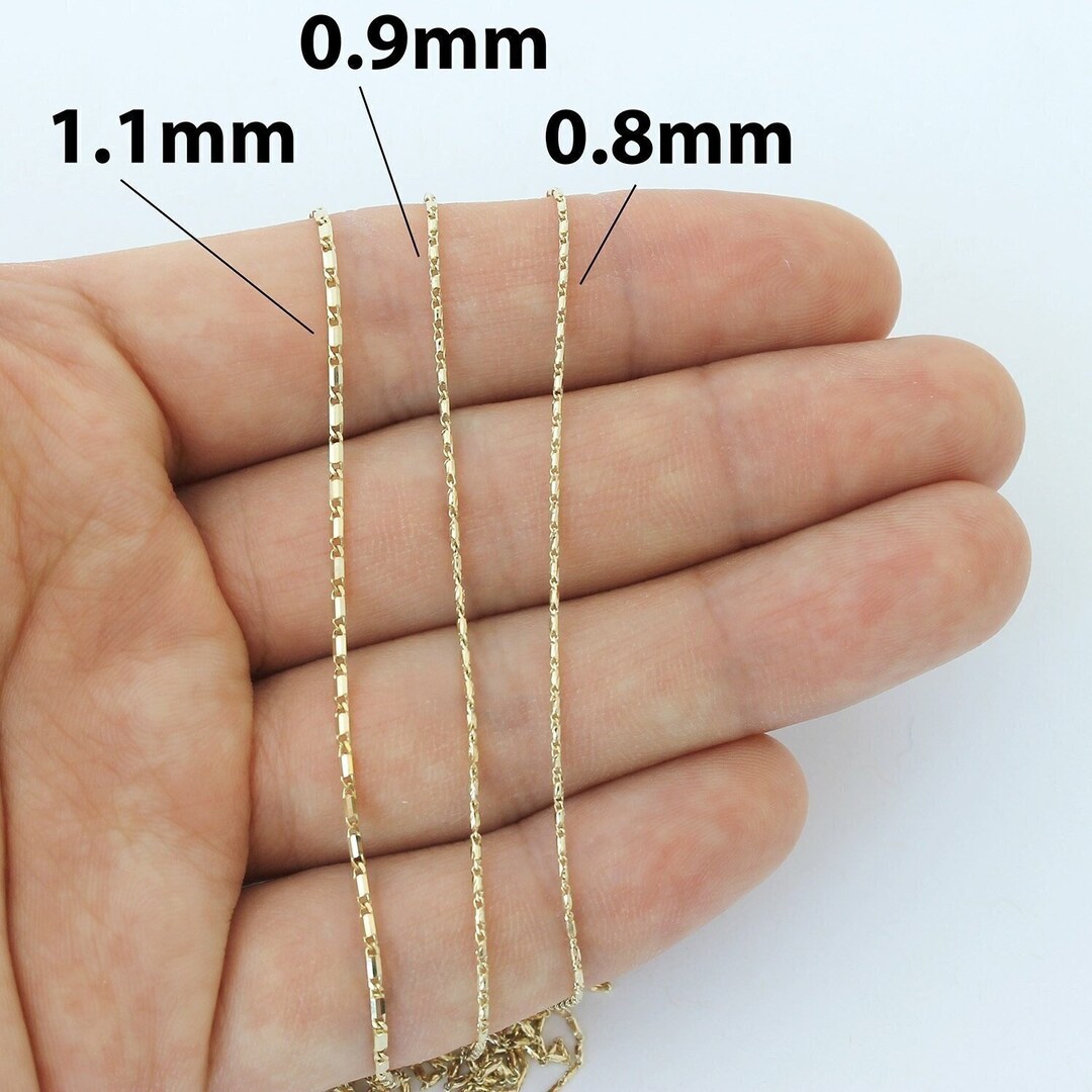 14K Solid Yellow Gold Lumina Chain Gold Necklace, 0.8mm 0.9mm 1mm 1.5mm ...