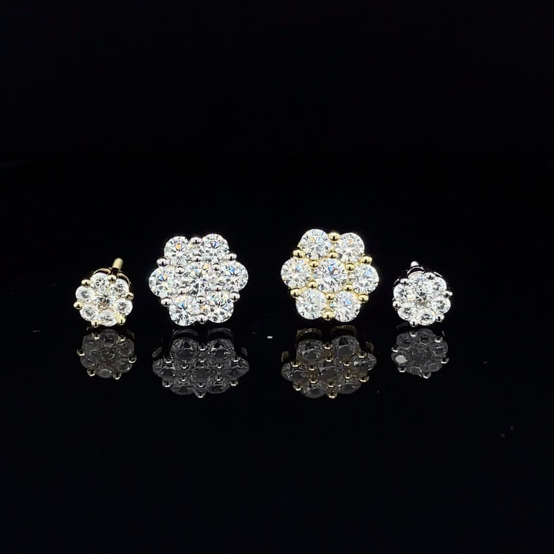 14K Gold Plated 925 Sterling Silver Cluster Flower Screw Back Stud ...
