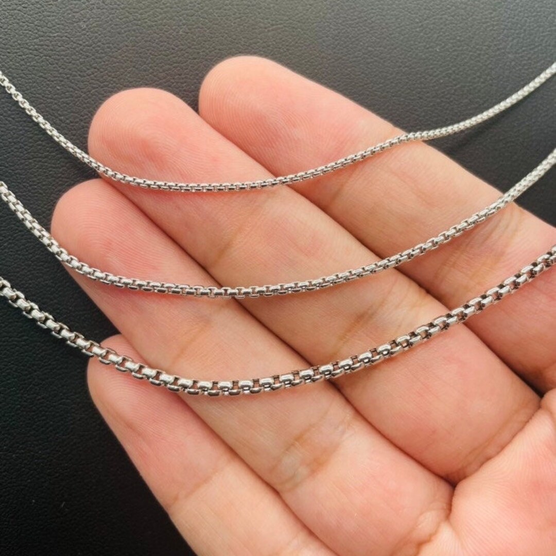 14K White Gold Round Box Link Chain / Necklace 1.3mm 1.8mm 2.5mm Thick ...