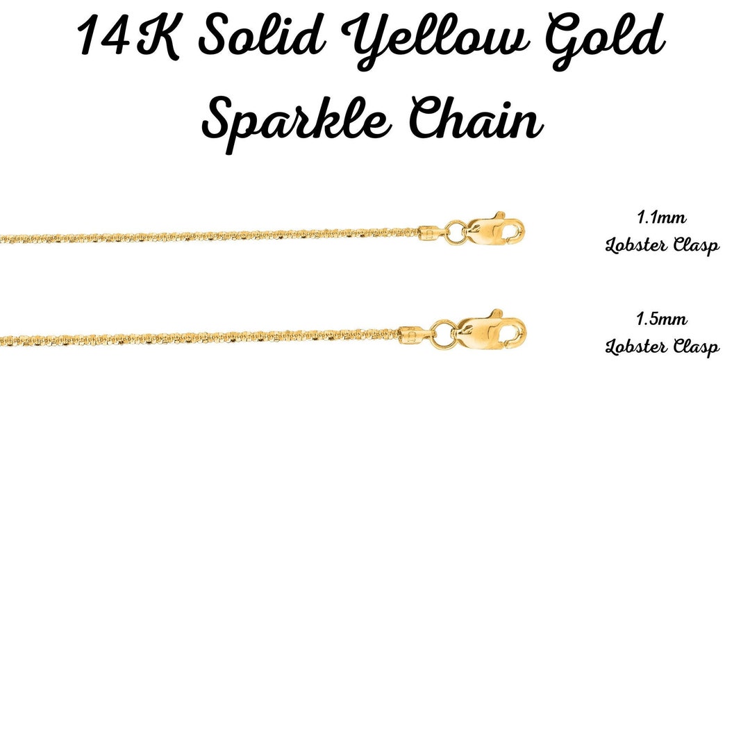 14K Solid Yellow Gold Sparkle Chain Adjustable Necklace Layer Necklace ...