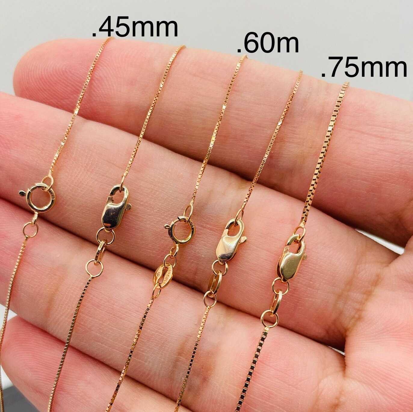 14K Solid Rose Gold Box Link Chain / Necklace 0.45mm 0.60mm - Etsy