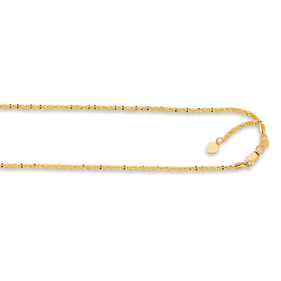 14K Solid Yellow Gold Sparkle Chain 1mm Adjustable Necklace - Etsy