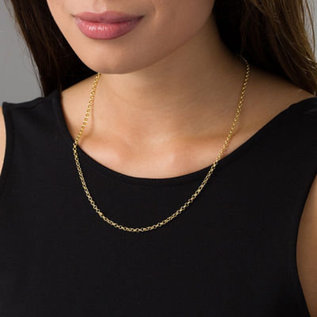 14K Solid Yellow Gold or White Gold, Rolo Link Chain, 1.9mm Gold Chain ...