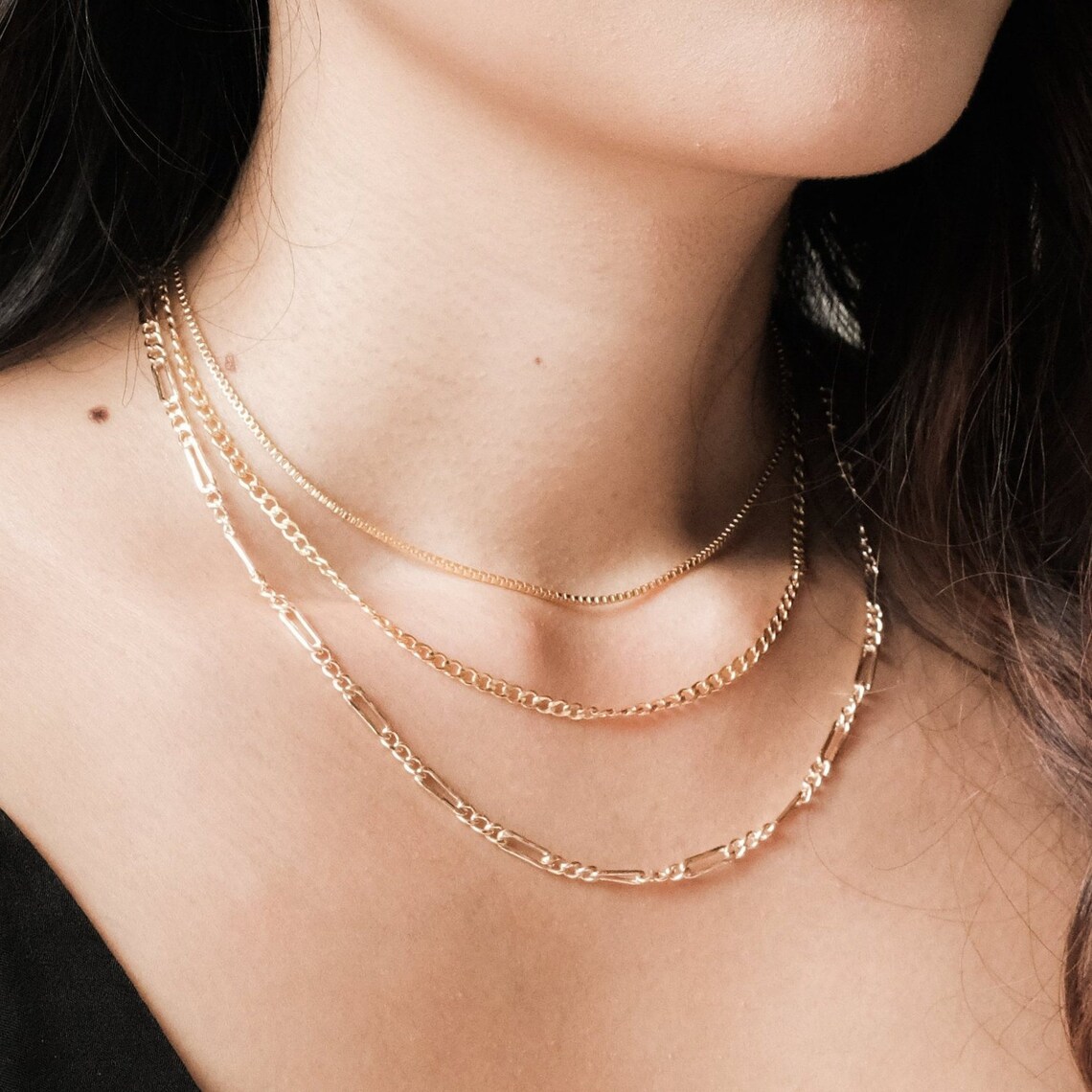 14K Solid Yellow Gold Figaro Link Necklace 2.8mm Figaro | Etsy