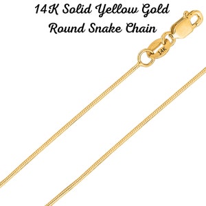 14K Solid Gold Round Snake Chain Necklace, Thin Gold Snake, Gold Snake ...
