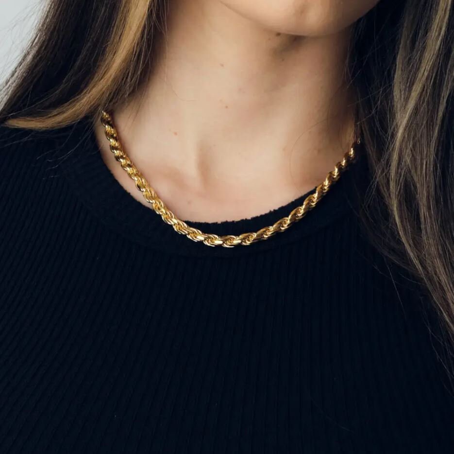 14K Solid Yellow Gold Rope Necklace 6mm 14K Real Gold Rope - Etsy