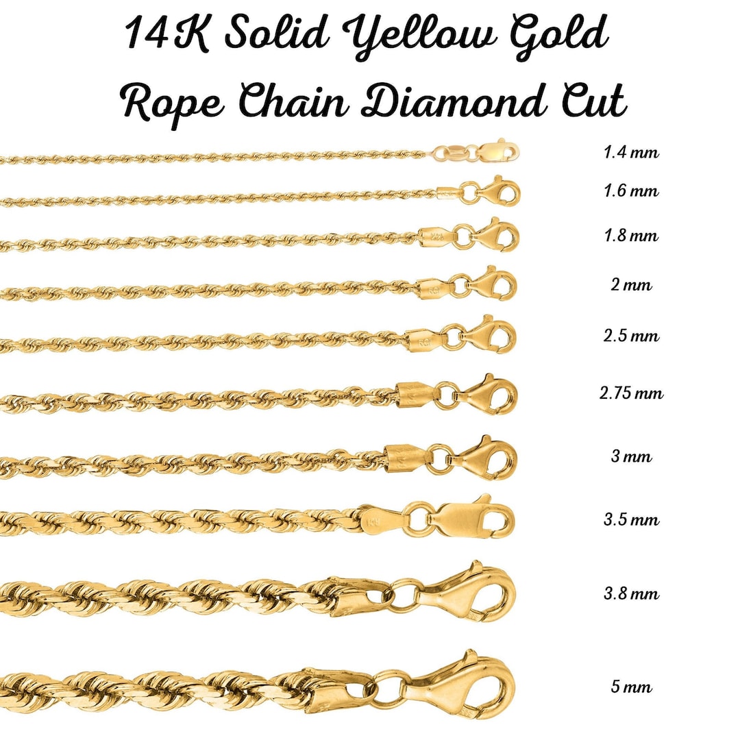 14K Solid Gold Rope Chain Gold Rope Chain Necklace, 14K Gold Rope Chain ...