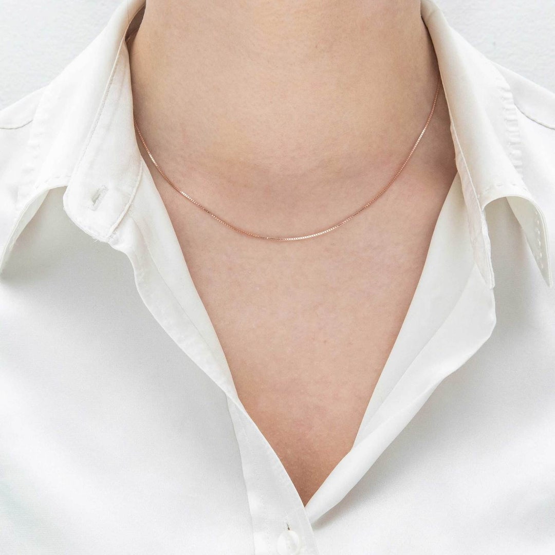 14K Solid Rose Gold Box Chain, 0.45m, 0.60mm, 0.70mm, Thin Dainty ...