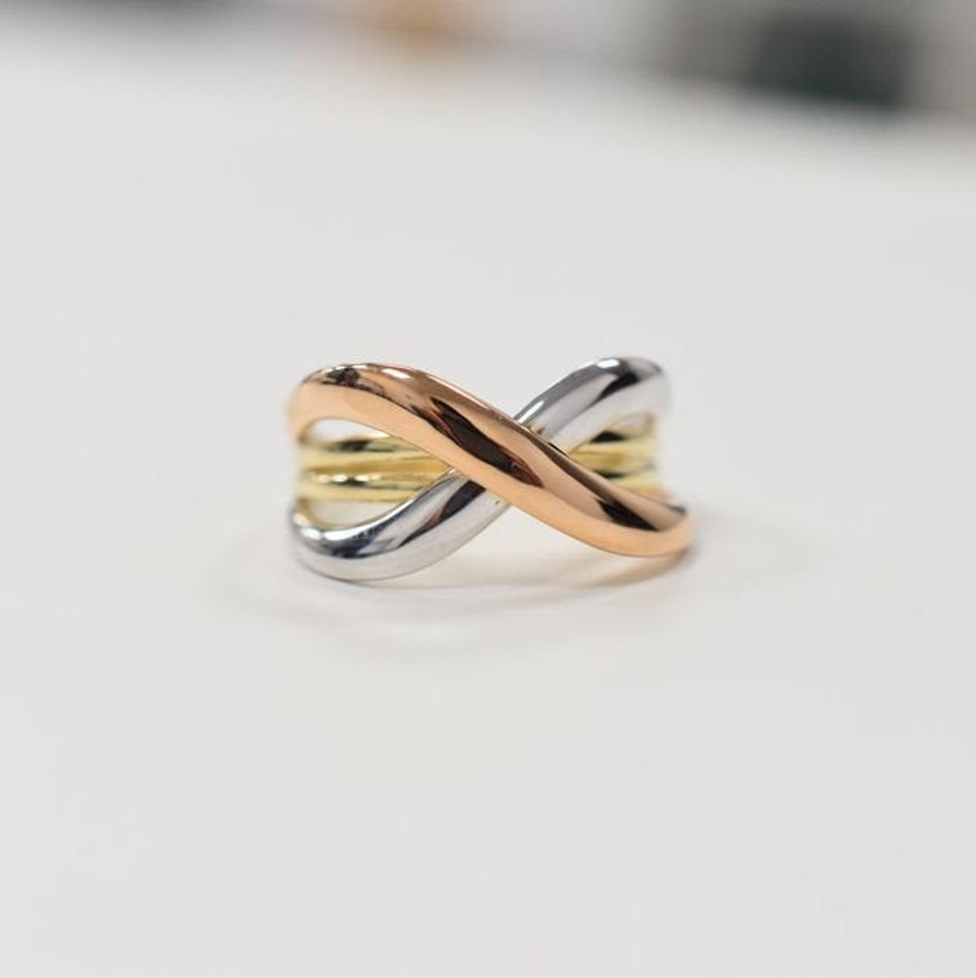 14K Solid Gold Tri Color Dainty Gold X Ring, Gold Criss Cross Ring ...
