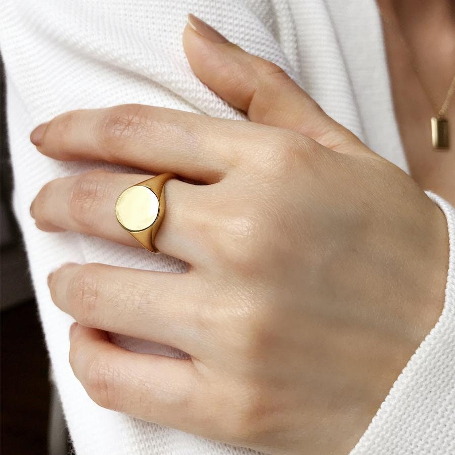 14K Rose Gold Engraved Signet Ring / Monogram Ring / Handmade - Etsy