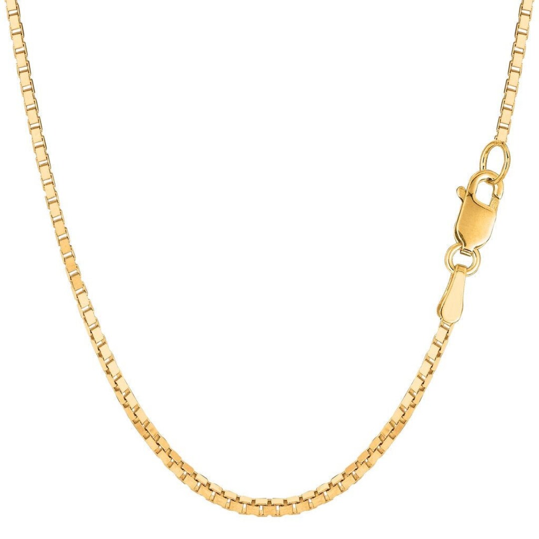14K Solid Yellow Gold Box Link Necklace Pendant Chain 1.6mm All Sizes ...