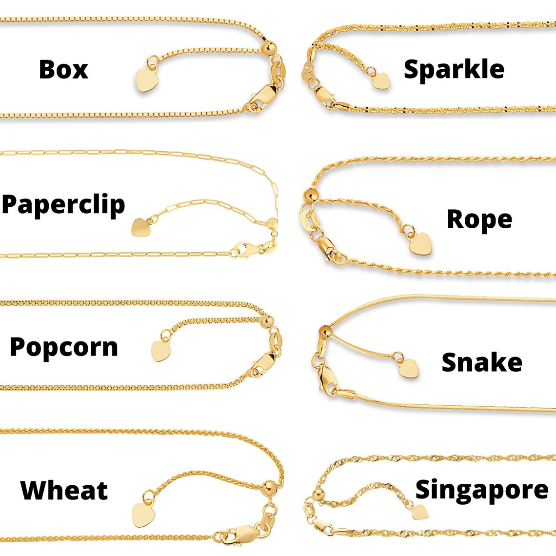 14K Solid Yellow Gold Sparkle Chain 1mm Adjustable Necklace - Etsy