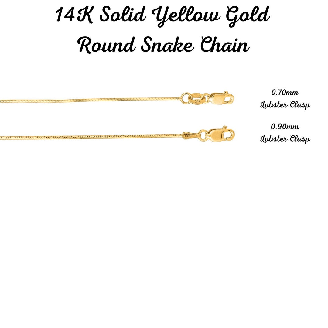 14K Solid Gold Round Snake Chain Necklace, Thin Gold Snake, Gold Snake ...