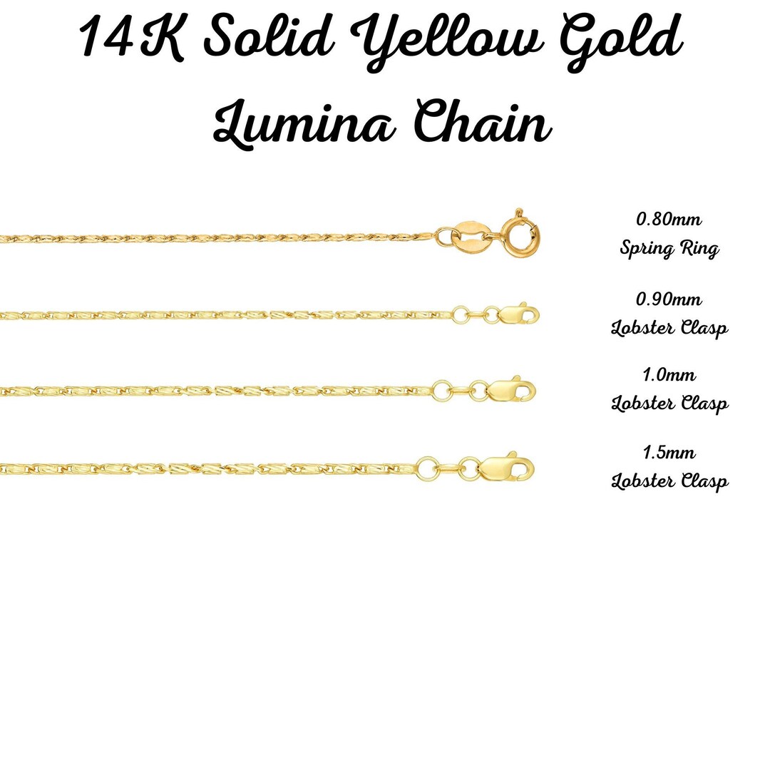 14K Solid Yellow Gold Lumina Chain Gold Necklace, 0.8mm 0.9mm 1mm 1.5mm ...