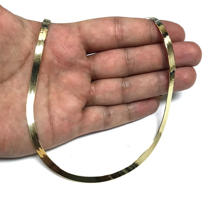 14K Solid Yellow Gold High Polished 6mm Herringbone Necklace / - Etsy