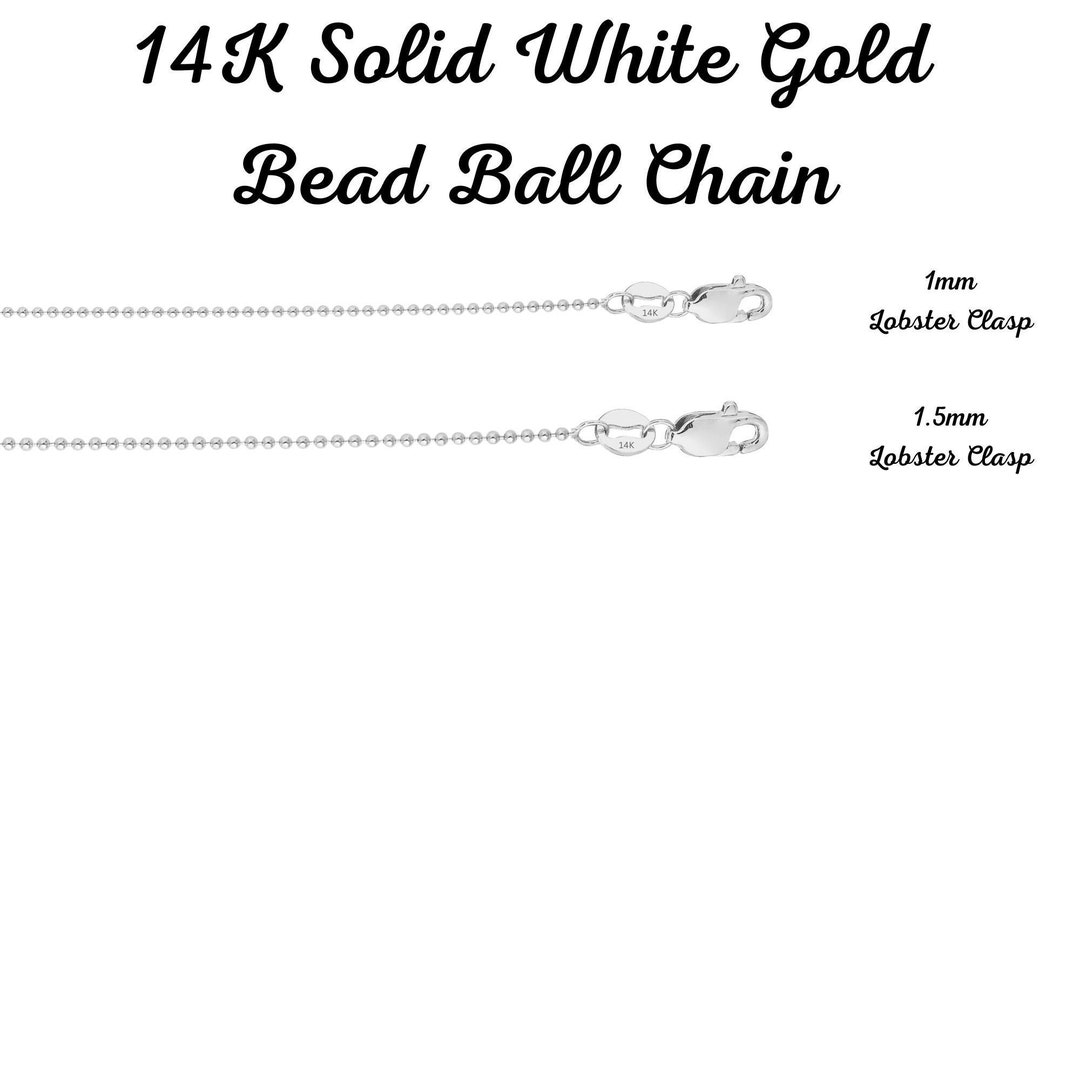 14K Round White Gold Solid Gold Bead Ball Chain, Necklace, Real Solid ...