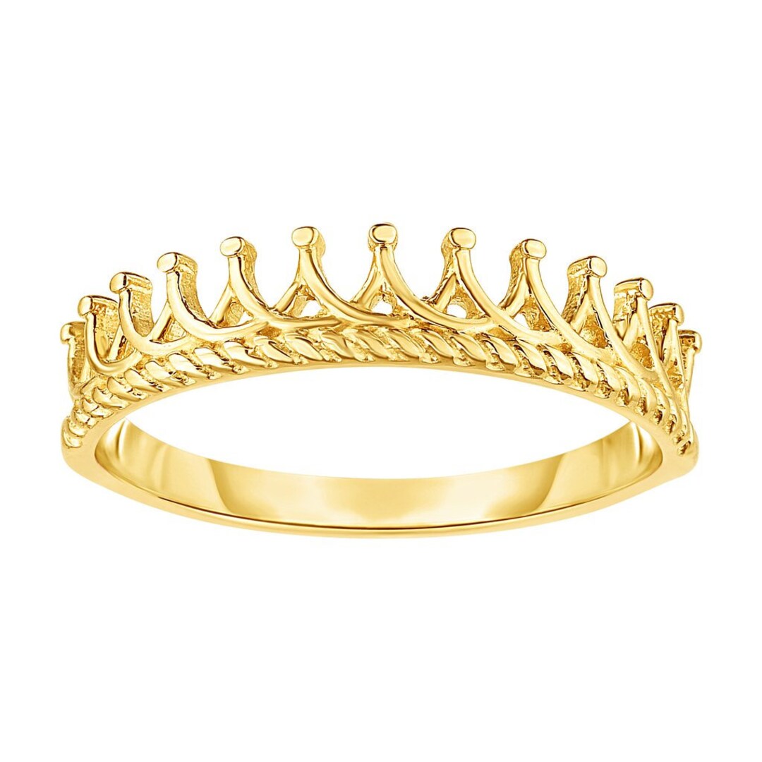 14K Solid Gold Crown Ring. Wedding Band. Engagement Ring, Promise Ring ...