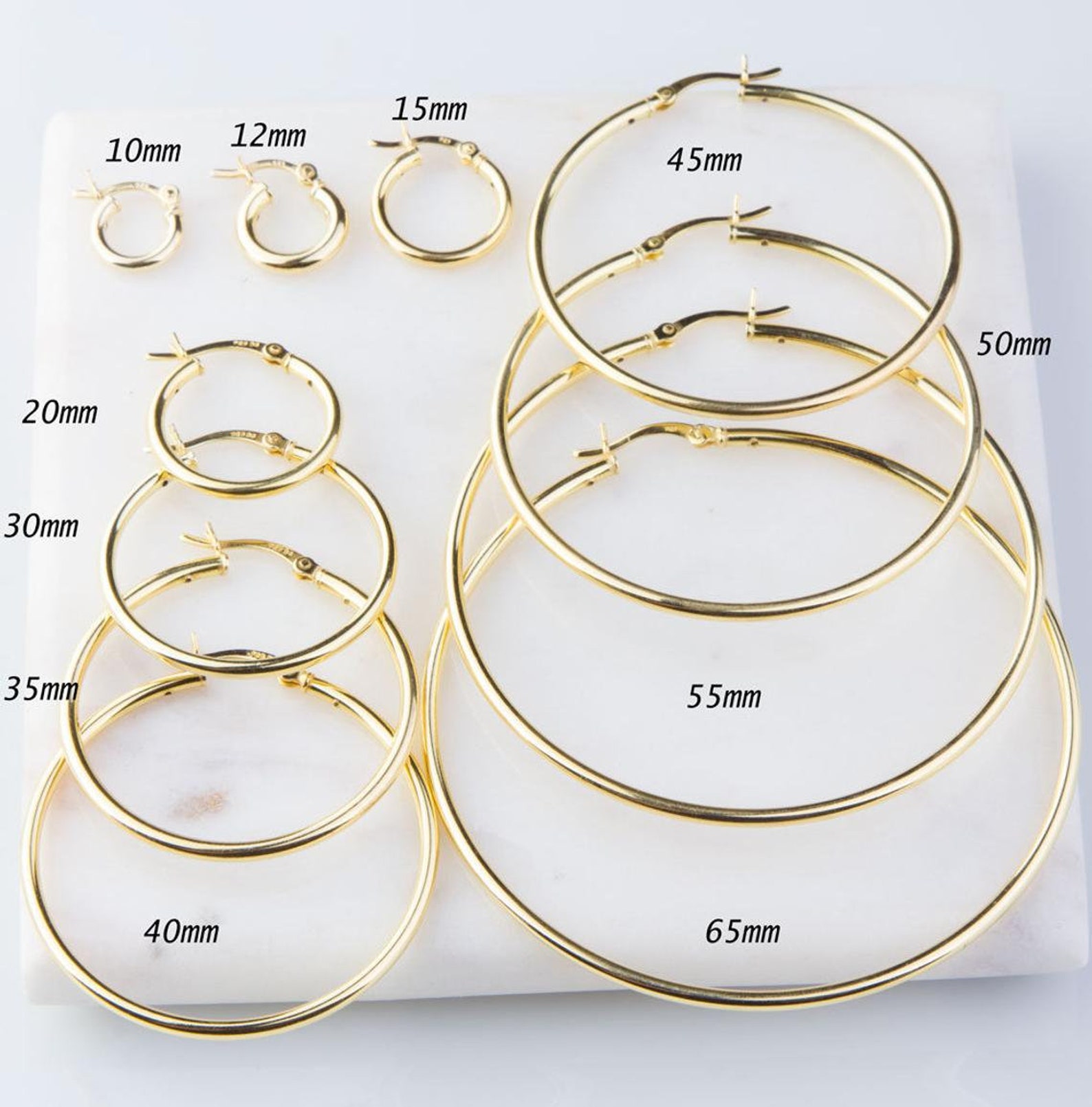 14K Solid Gold Hoop Earrings Sizes 15mm 20mm 25mm 30mm 40mm - Etsy