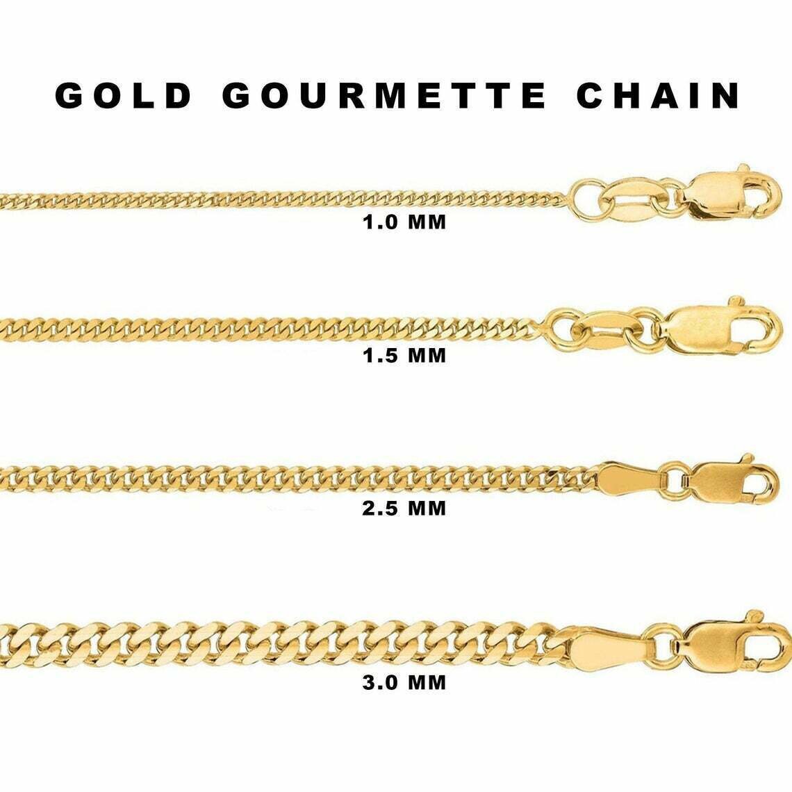 14K Solid Yellow Gold 3mm Gourmette Chain Miami Cuban - Etsy