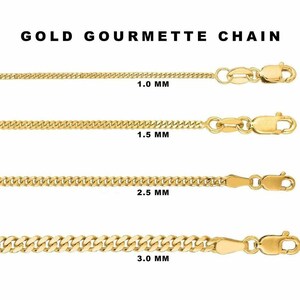 14K Solid Yellow Gold 2mm Gourmette Chain, Miami Cuban Necklace ...