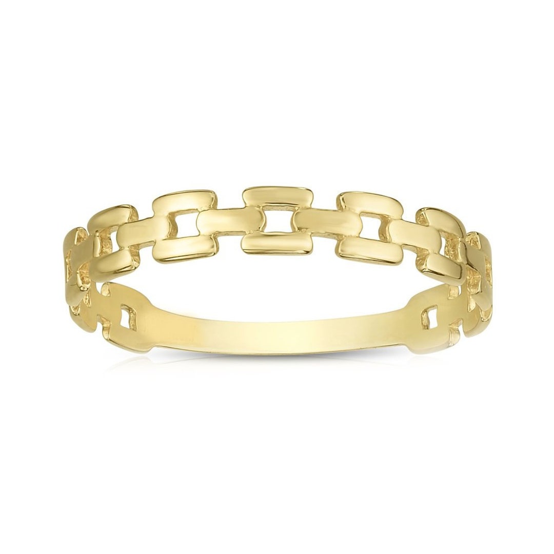 14K Solid Yellow Gold Chain Ring, Layer Ring, Gold Stacking Ring, Thin ...