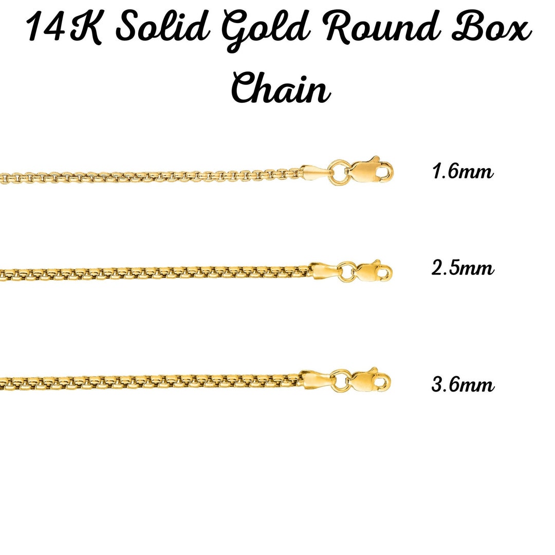 14K Solid Gold Round Box Link Chain / Necklace Thin Dainty High ...