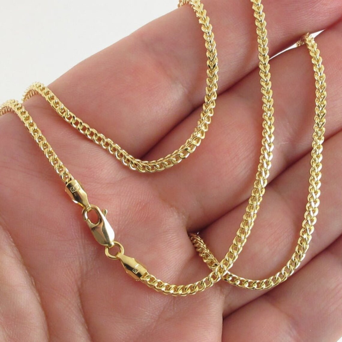 14k Solid Yellow Gold Square Box Franco Chain 3.2mm Wheat | Etsy
