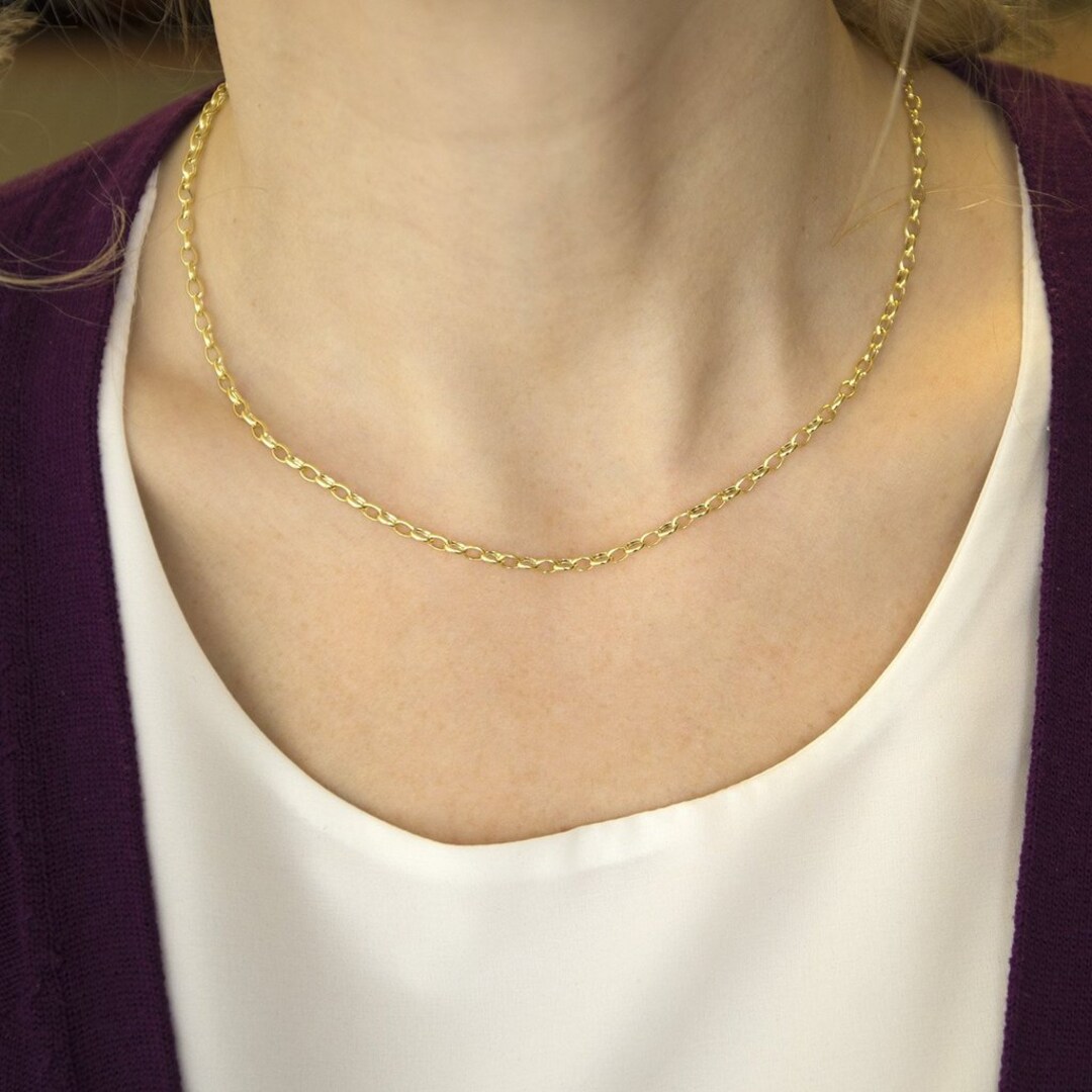 14K Gold Oval Link Chain, Rolo Style Necklace, 3.2mm Link Style Chain ...