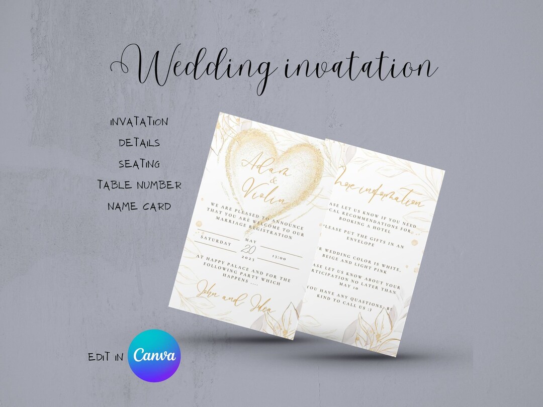 Wedding Invitations and Details, Digital Templete, Printable, Seting ...