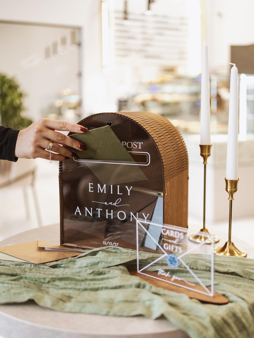 Wedding Post Box Card Box With Slot, Acrylic Card Box With Print ...