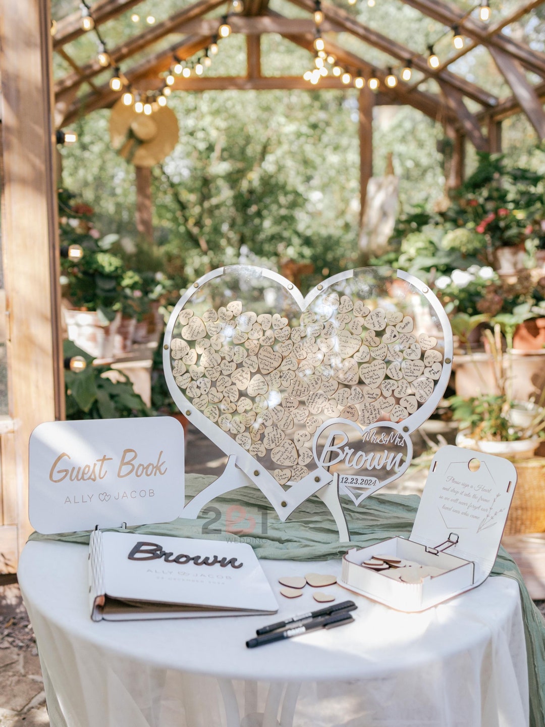 Personalized Wedding Guest Book Alternative - Wood Heart Wedding ...
