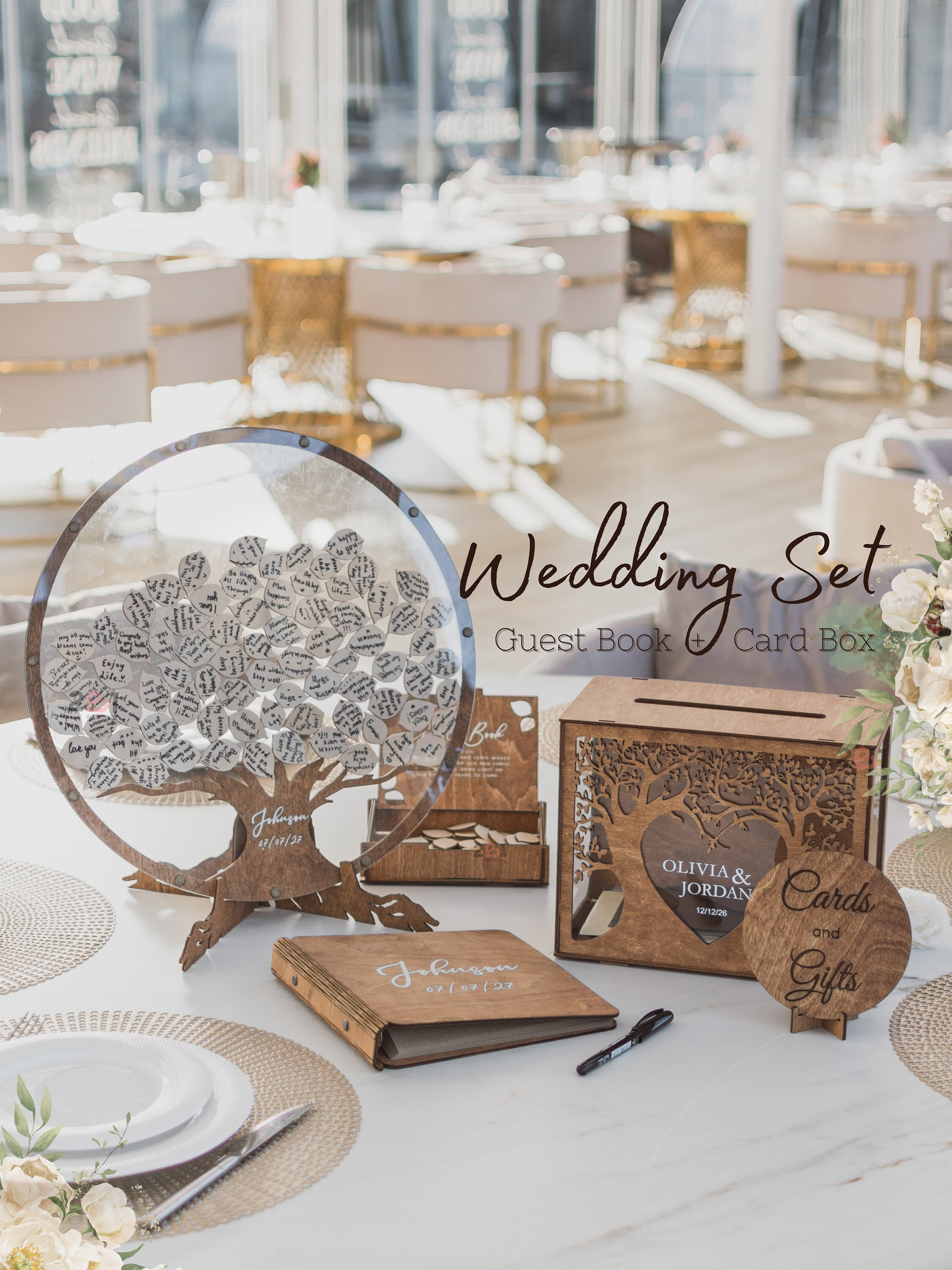 Wedding Card Box, Family Tree Card Box With Slot for Wedding, Rustic ...
