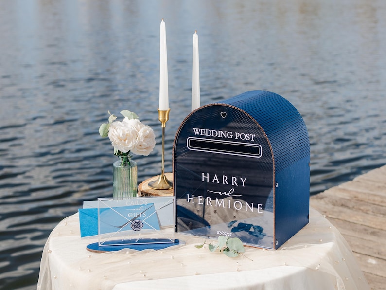 Wedding Post Card Box, Acrylic Card Box With Print, Reception Wooden ...