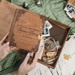 Memory Book for Couples Wood, Keepsake Chest, Personalized Gifts, 5th ...