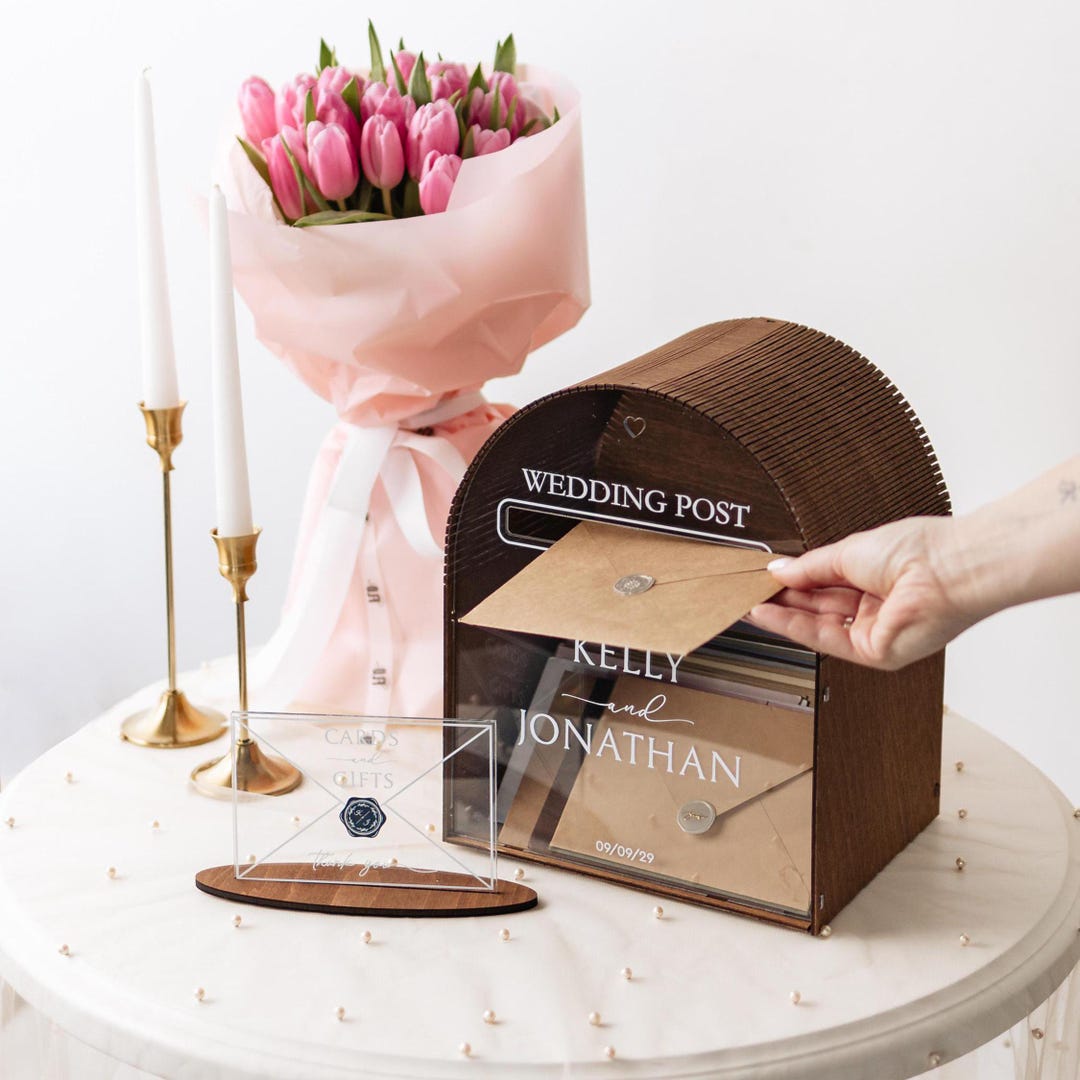 Wedding Post Card Box, Acrylic Print Card Box With Slot, Reception ...