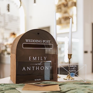 Wedding Post Card Box With Slot, Acrylic Card Box With Print, Reception ...