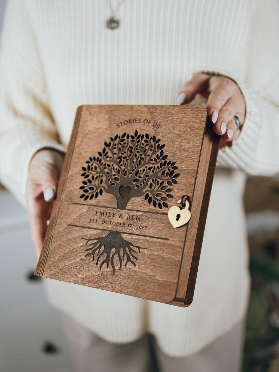 Wood Memory Book Family Tree, Keepsake Chest, Personalized Valentines ...
