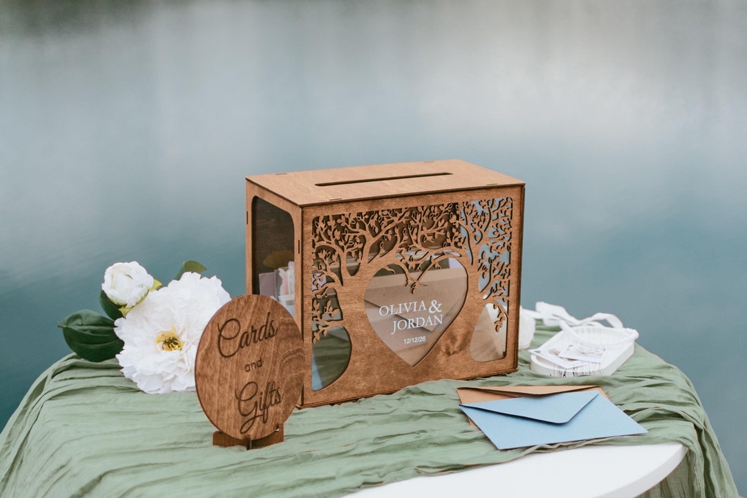 Wedding Card Box With Slot, Family Tree Card Box for Wedding, Rustic ...