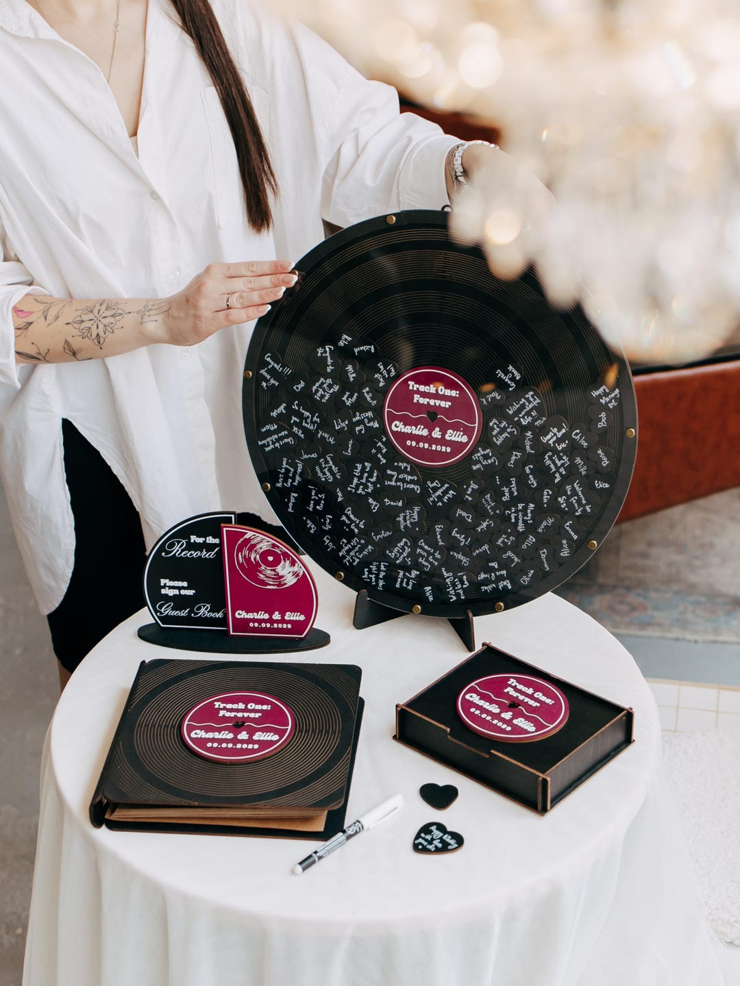 Wedding Guest Book Alternative, Vinyl Record Guest Book Wood ...