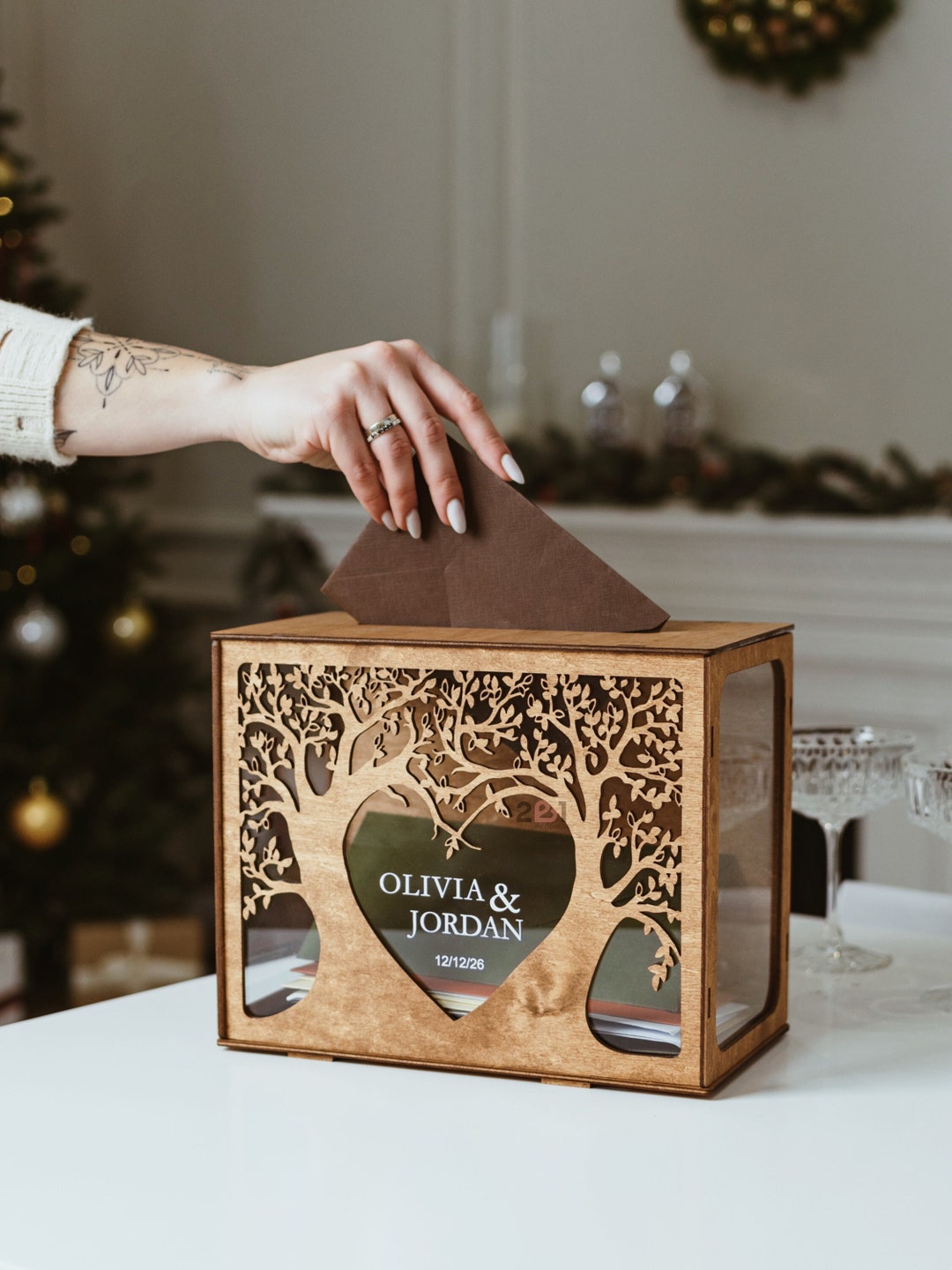 Wedding Card Box, Family Tree Card Box With Slot for Wedding, Rustic ...