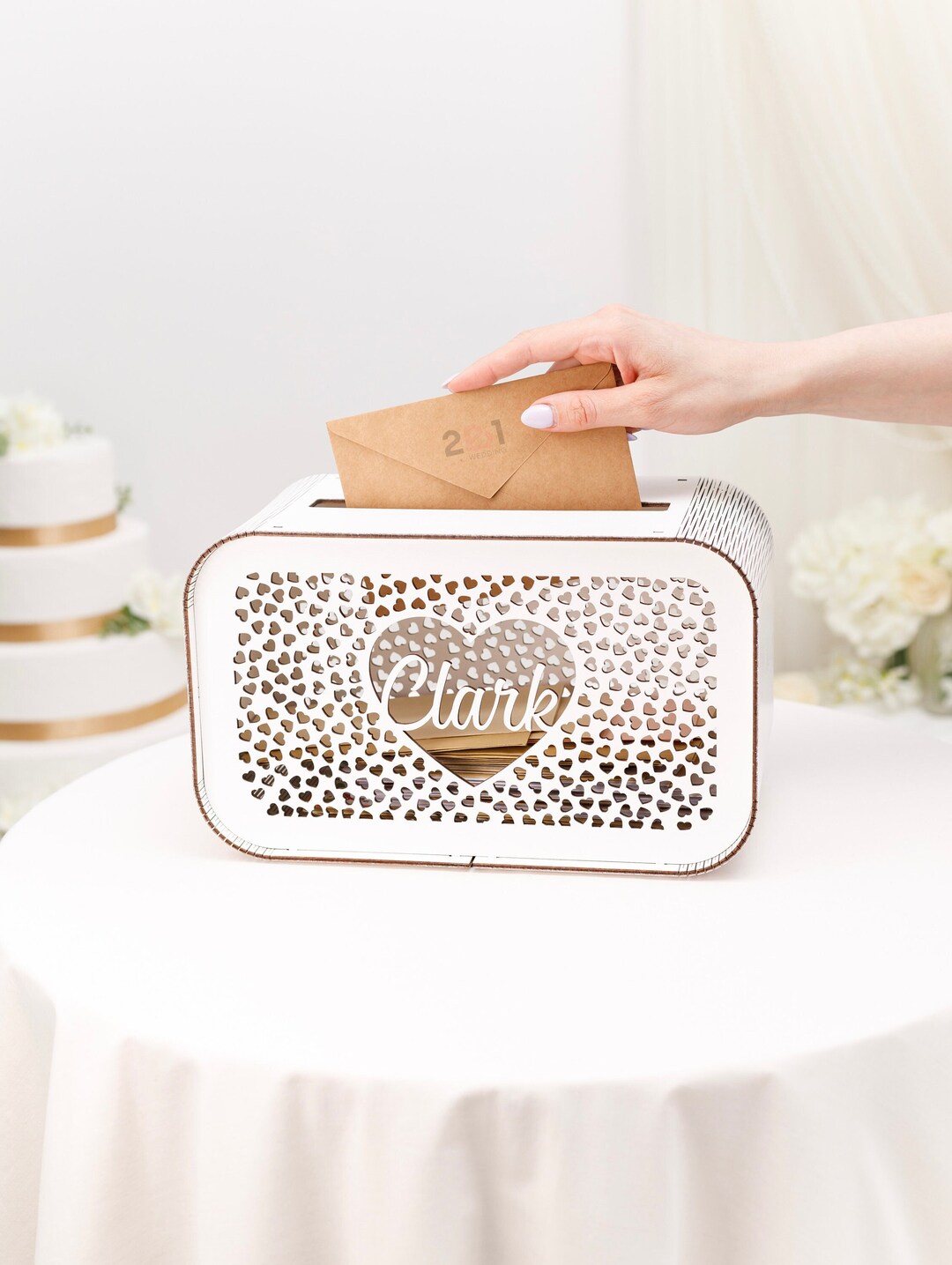 Personalized Card Box for Wedding With Hearts, Wedding Card Box With ...