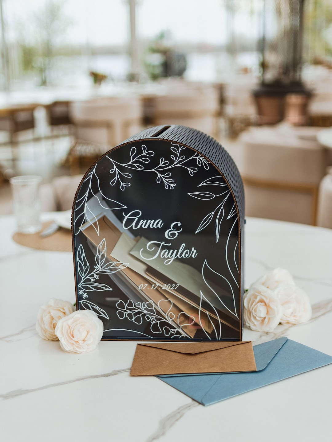 Personalized Wedding Card Box With Big Slot, Acrylic Card Box With ...