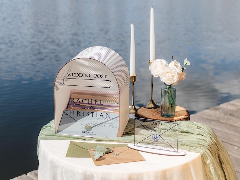 Wedding Post Card Box, Acrylic Card Box With Print, Reception Wooden ...